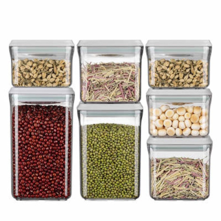 Set 7 recipiente patrate din plastic cu capac tip Pop Up. Potrivite ...