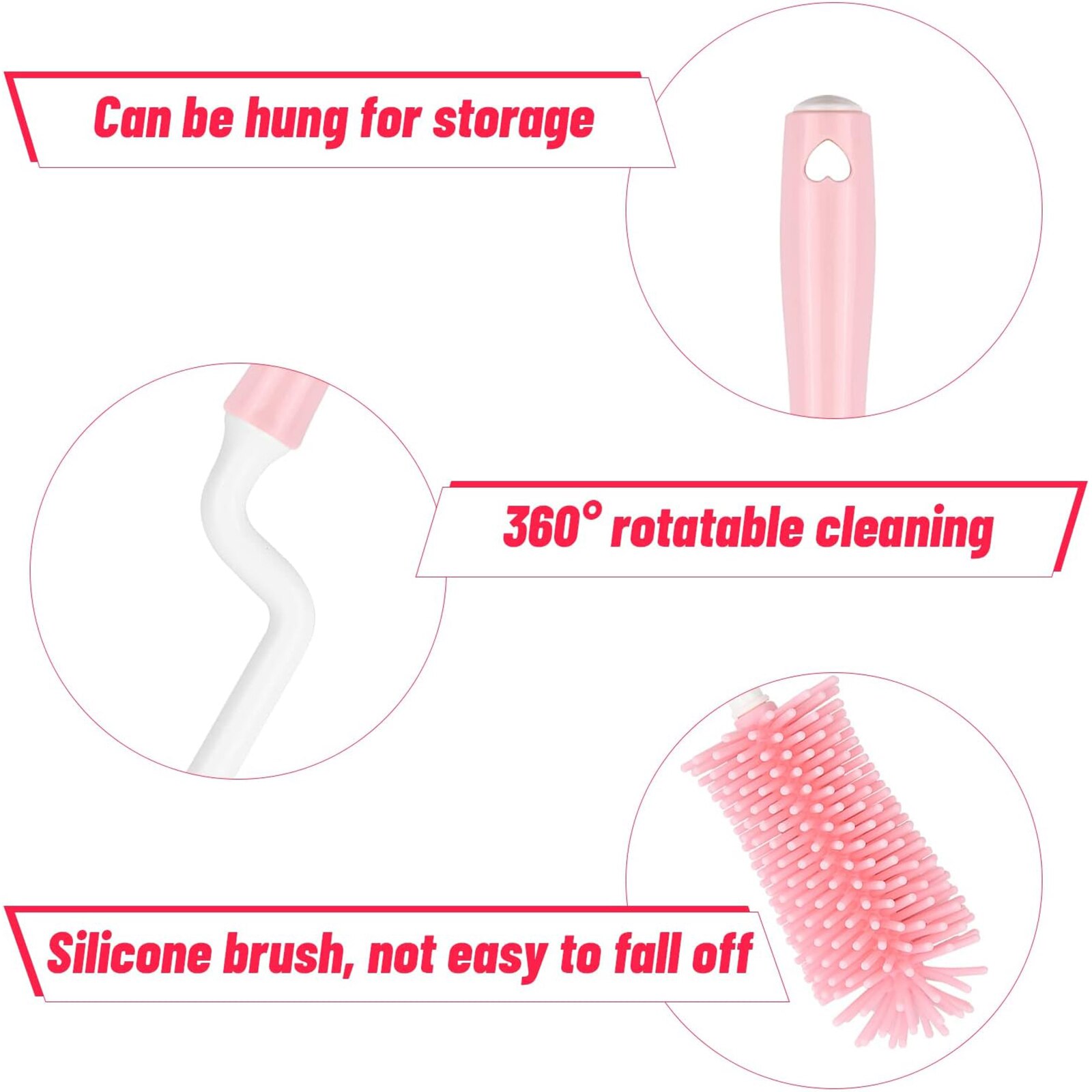 Perie pentru biberon si tetina, NUODWELL, Set din trei piese, silicon ...