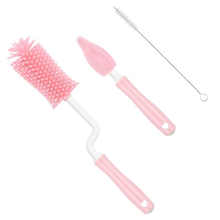 Perie pentru biberon si tetina, NUODWELL, Set din trei piese, silicon ...