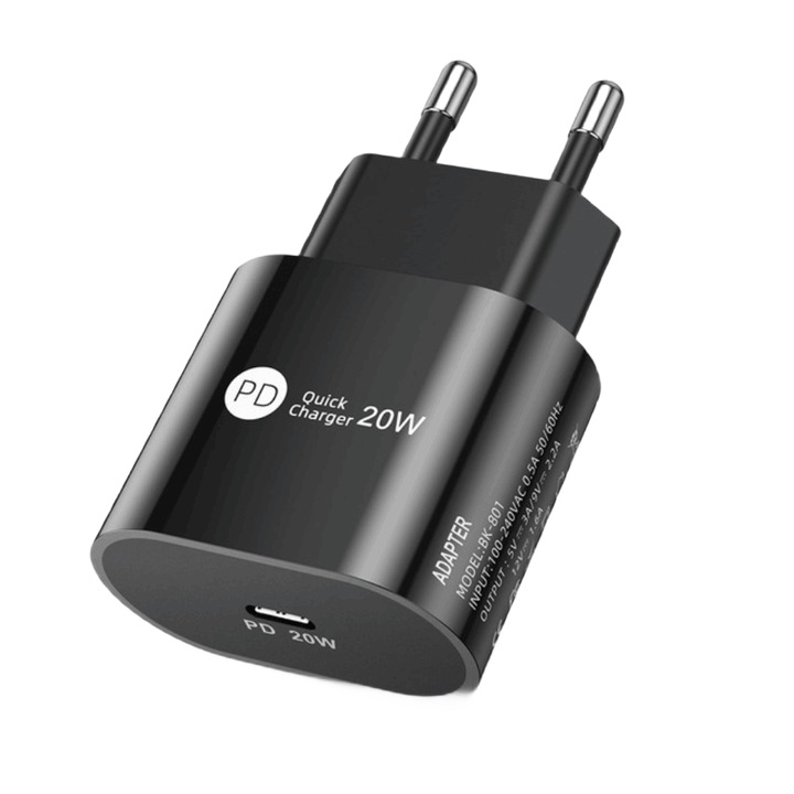 Incarcator priza 20W, Incarcare Ultra Rapida, Type-C, Negru - eMAG.ro