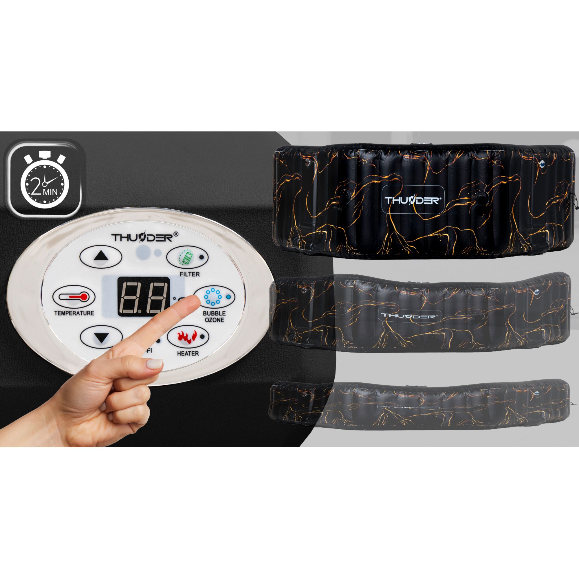 Jacuzzi exterior PureSpa, Thunder, Lava, 195x65cm, 1000l, Negru ...