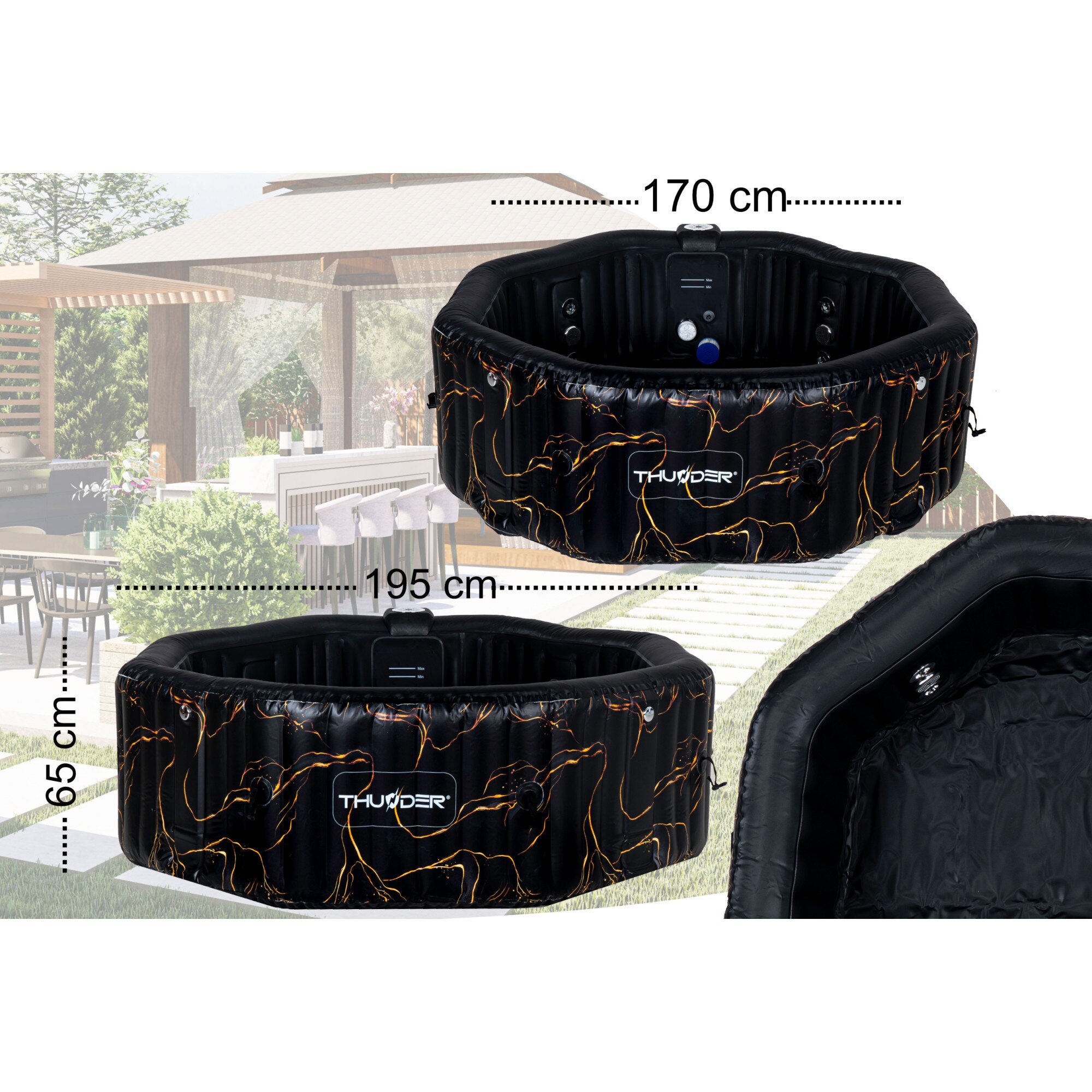 Jacuzzi exterior PureSpa, Thunder, Lava, 195x65cm, 1000l, Negru ...