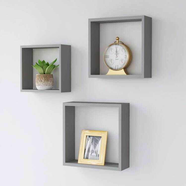 Set 3 cuburi perete 27/24/21x10 cm Domax MDF Gri - eMAG.ro