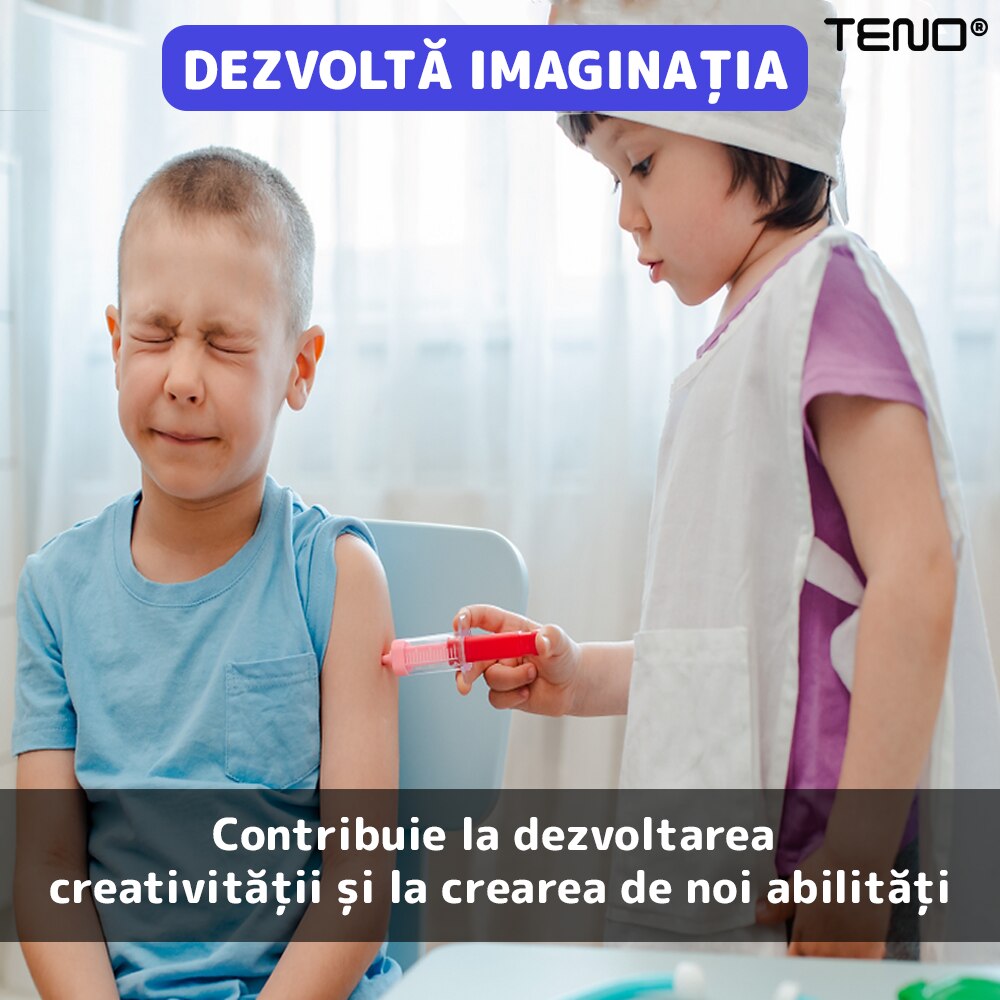 Set Trusa Medicala Asistenta Doctor Teno®, joc de rol, 13 accesorii si ...