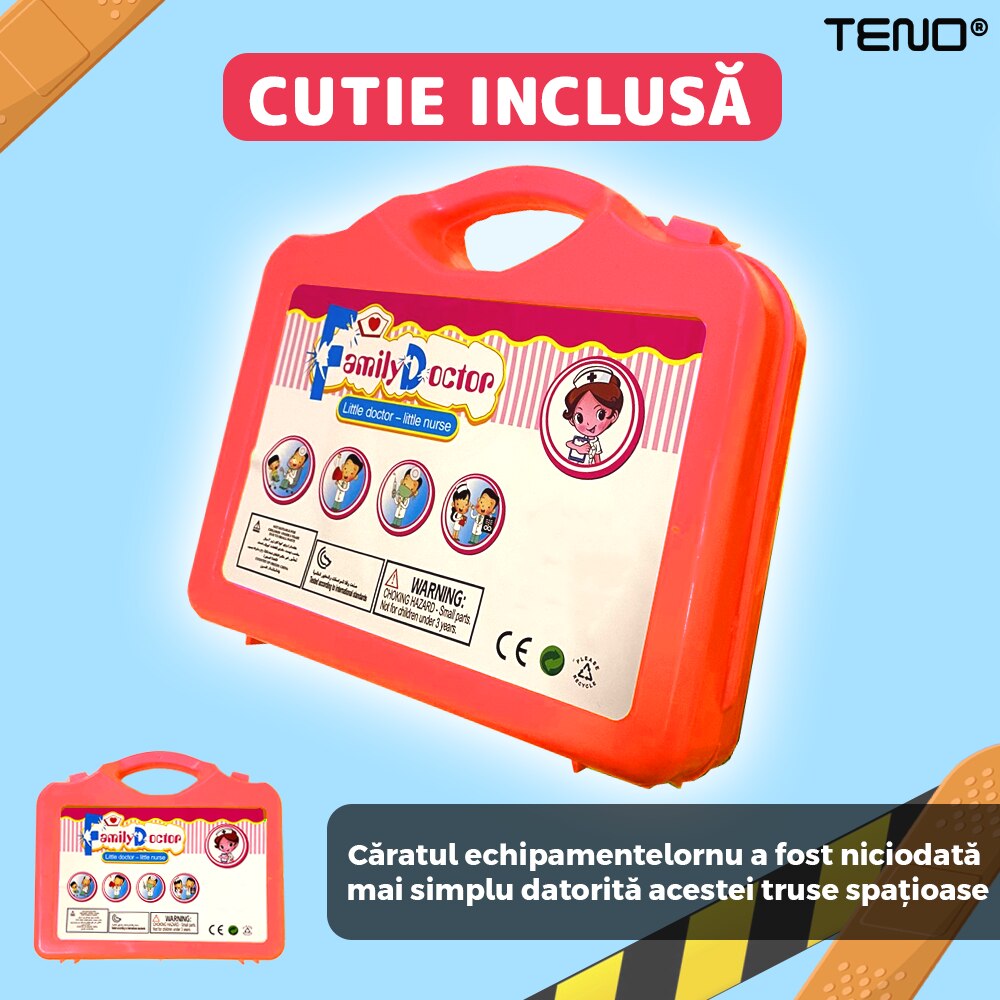 Set Trusa Medicala Asistenta Doctor Teno®, joc de rol, 13 accesorii si ...