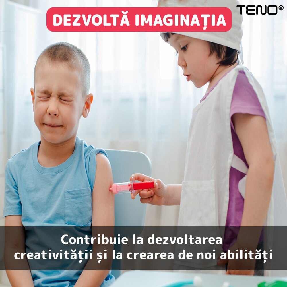 Set Trusa Medicala Asistenta Doctor Teno®, joc de rol, 13 accesorii si ...