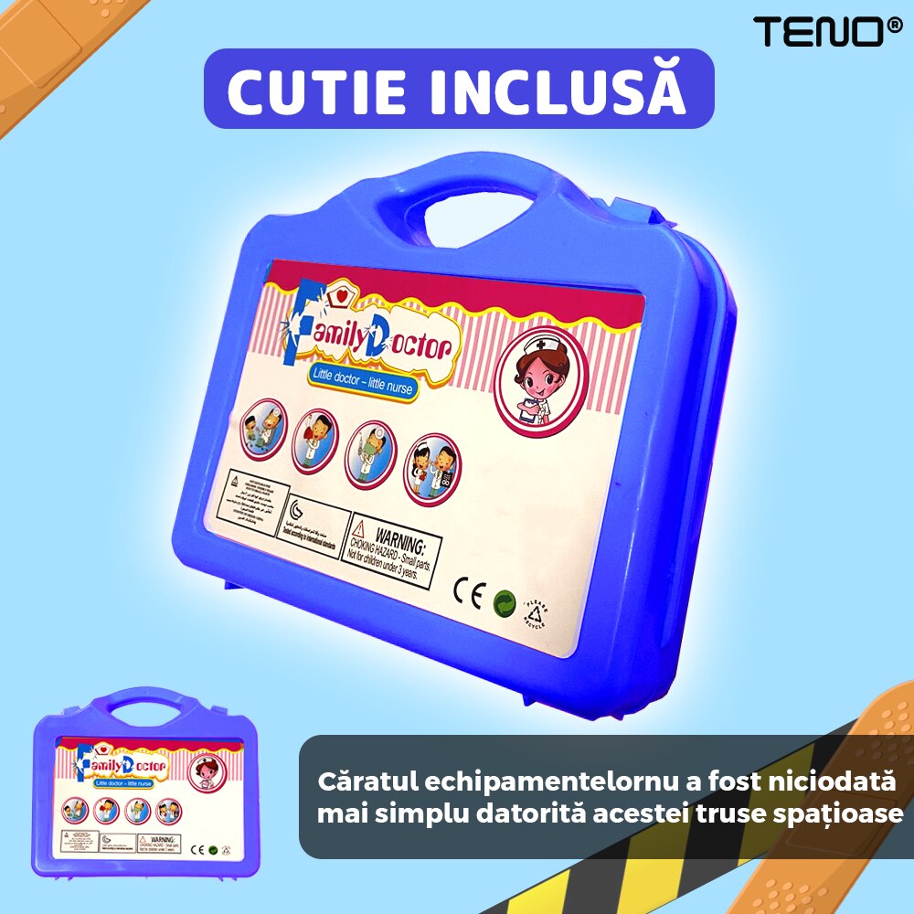 Set Trusa Medicala Asistenta Doctor Teno®, joc de rol, 13 accesorii si ...