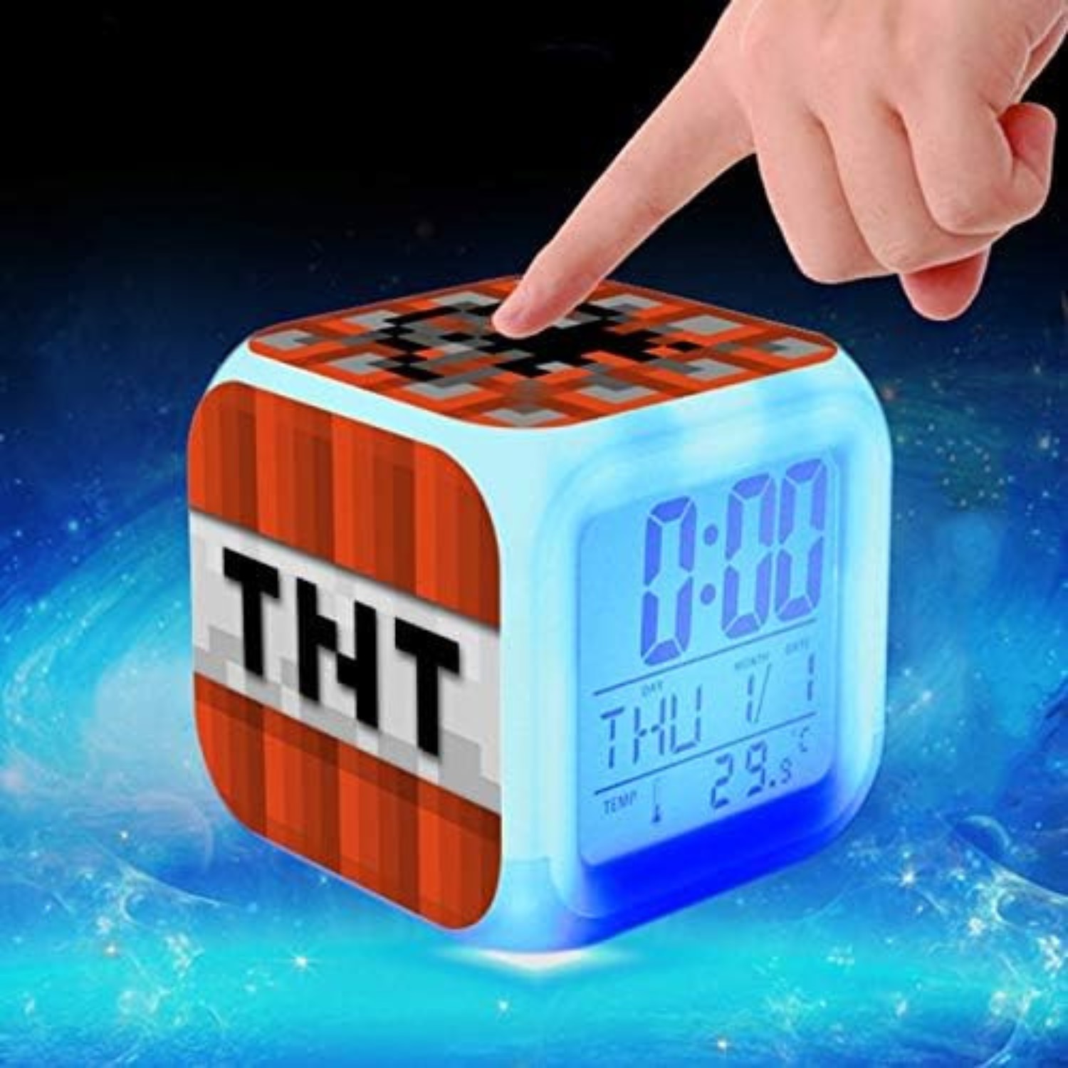 Ceas Decorativ cu Alarma RealVDM®, Minecraft TNT, Iluminat LED cu ...