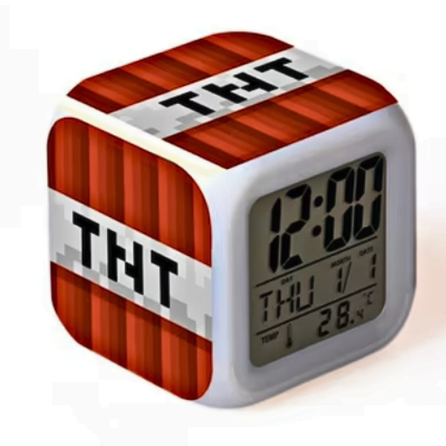 Ceas Decorativ cu Alarma RealVDM®, Minecraft TNT, Iluminat LED cu ...