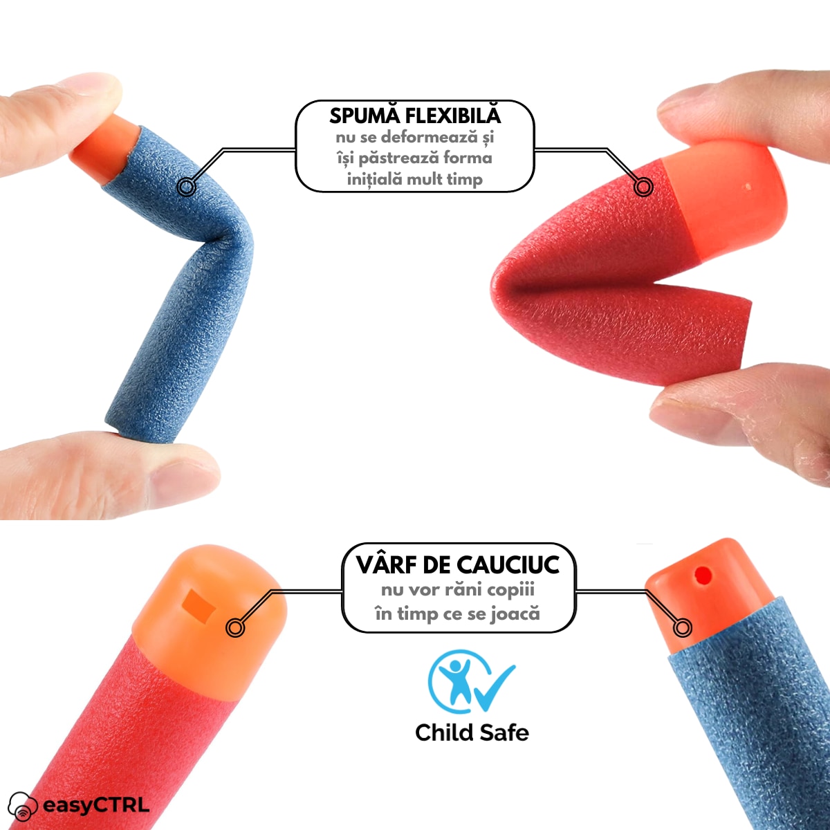 Arma de jucarie cu gloante din spuma si lansator proiectile, 10 cartuse ...