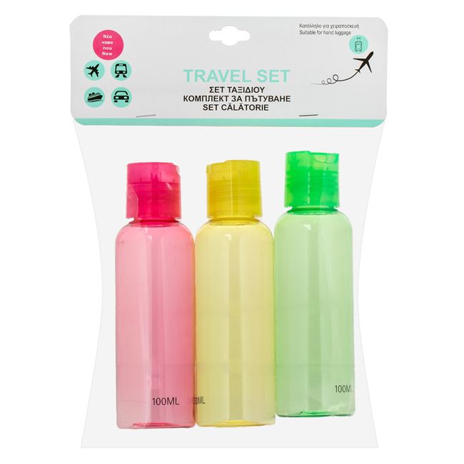 Set recipiente pentru calatorie din plastic, 3 buc, multicolor, 100 ml ...