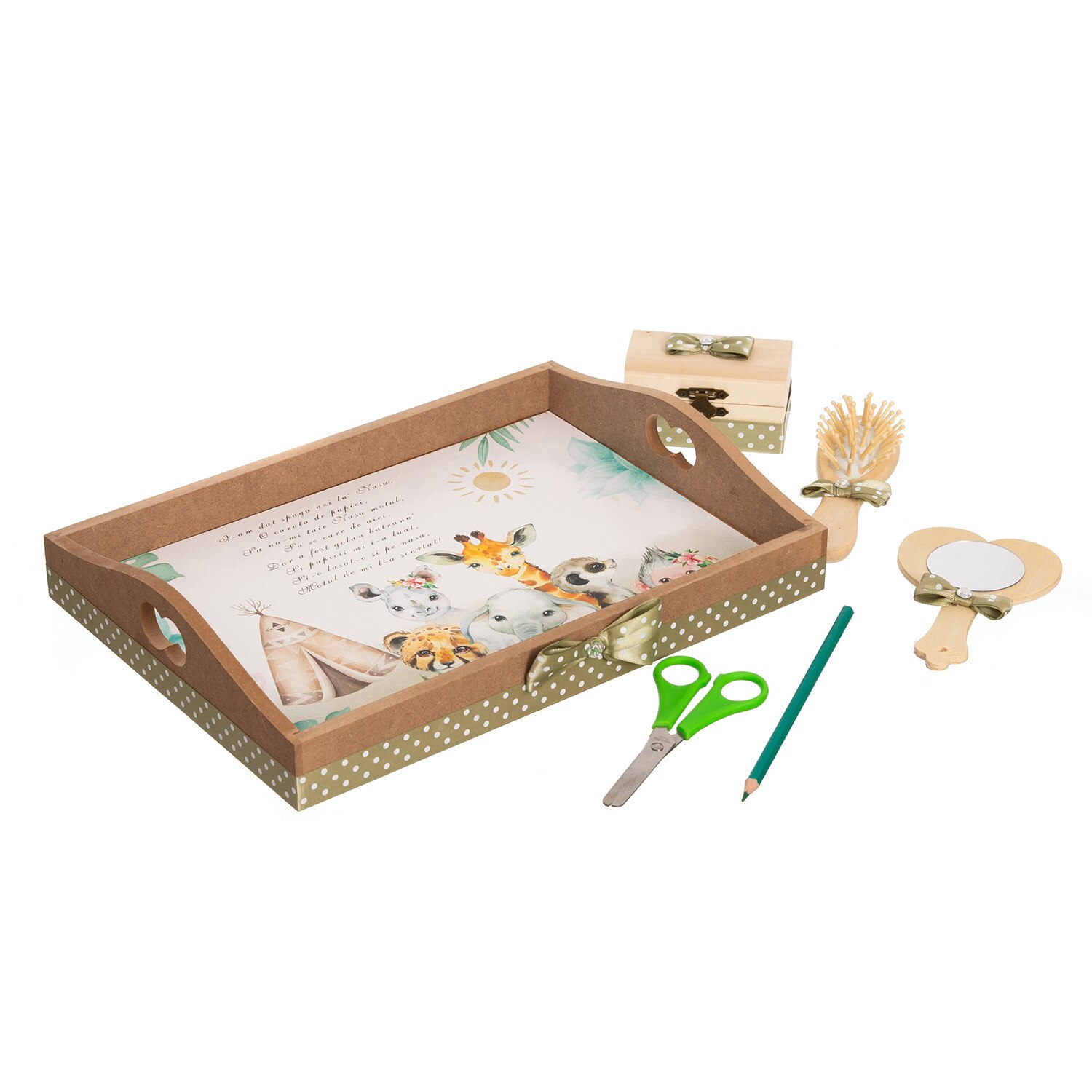 Set turta/mot Baby Boho, 6 piese, culoare vernil, 32x23 cm - eMAG.ro