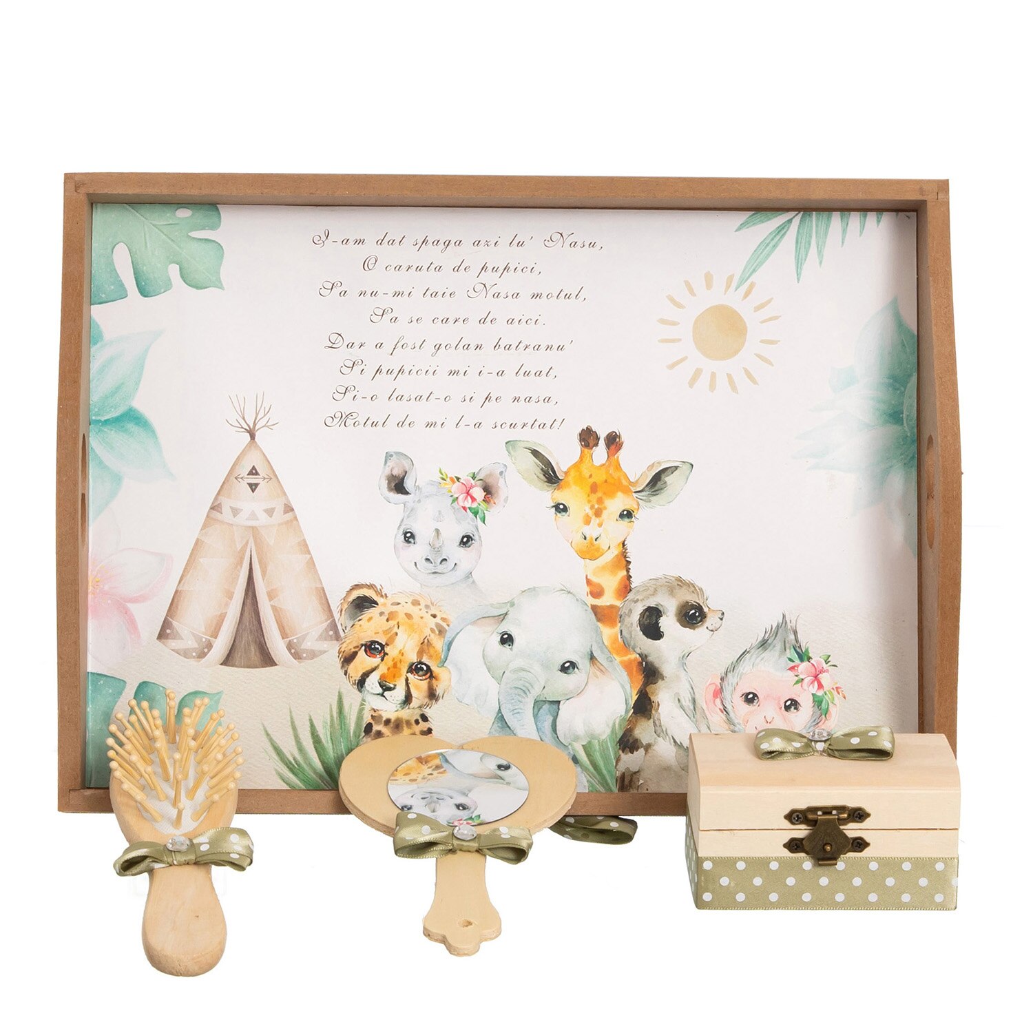 Set turta/mot Baby Boho, 6 piese, culoare vernil, 32x23 cm - eMAG.ro