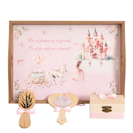 Set turta/mot Printesa din castel, 6 piese, culoare roz, 32x23 cm - eMAG.ro