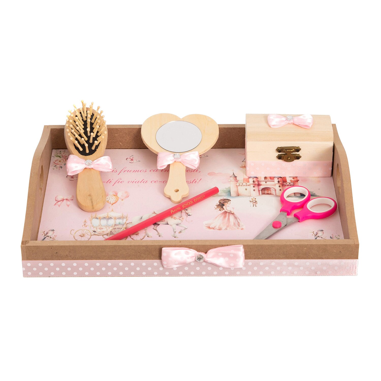 Set turta/mot Printesa din castel, 6 piese, culoare roz, 32x23 cm - eMAG.ro