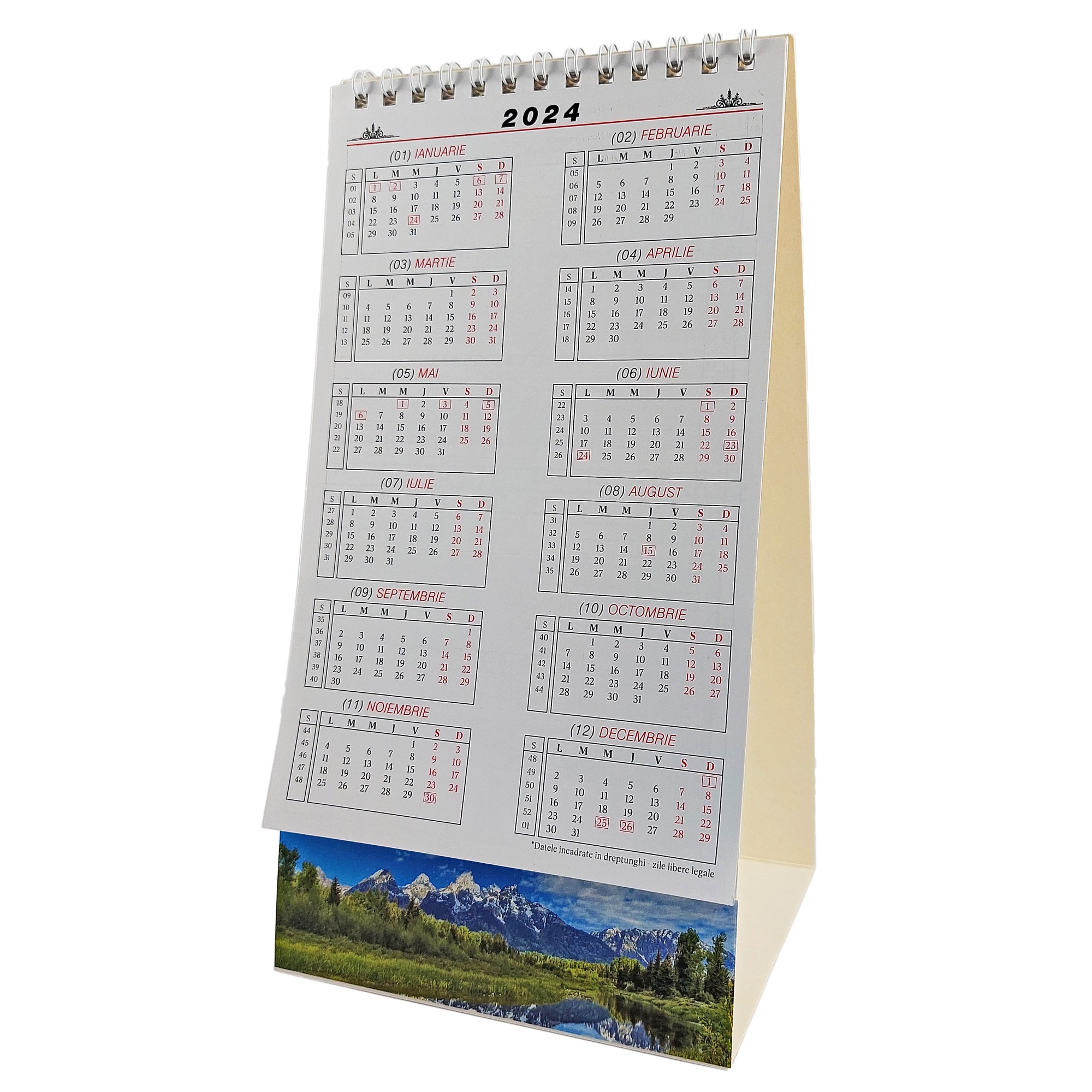 Calendar 2024, triptic de birou, cu 13 file, format 12 x 22, 5 ...