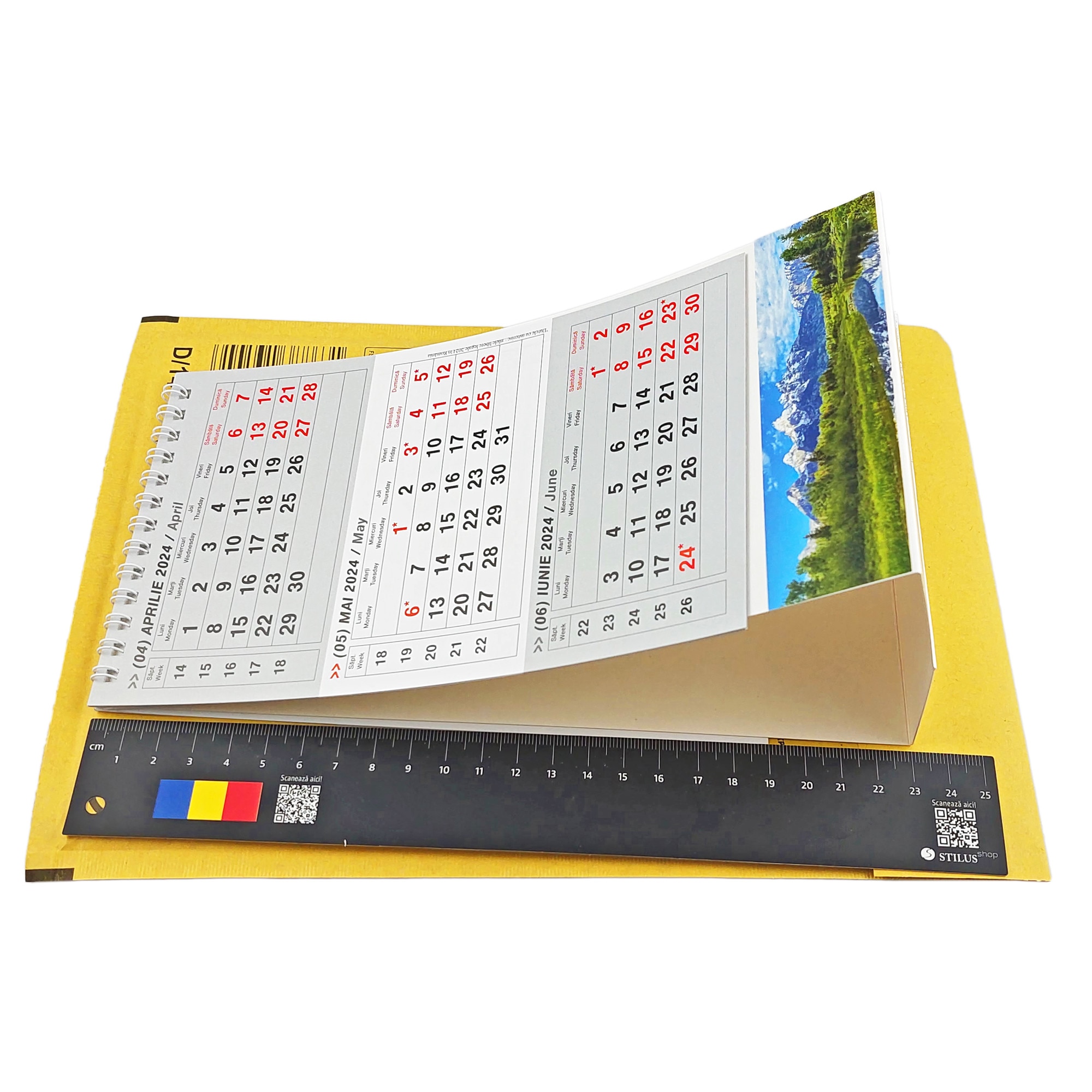 Calendar 2024, triptic de birou, cu 13 file, format 12 x 22, 5 ...