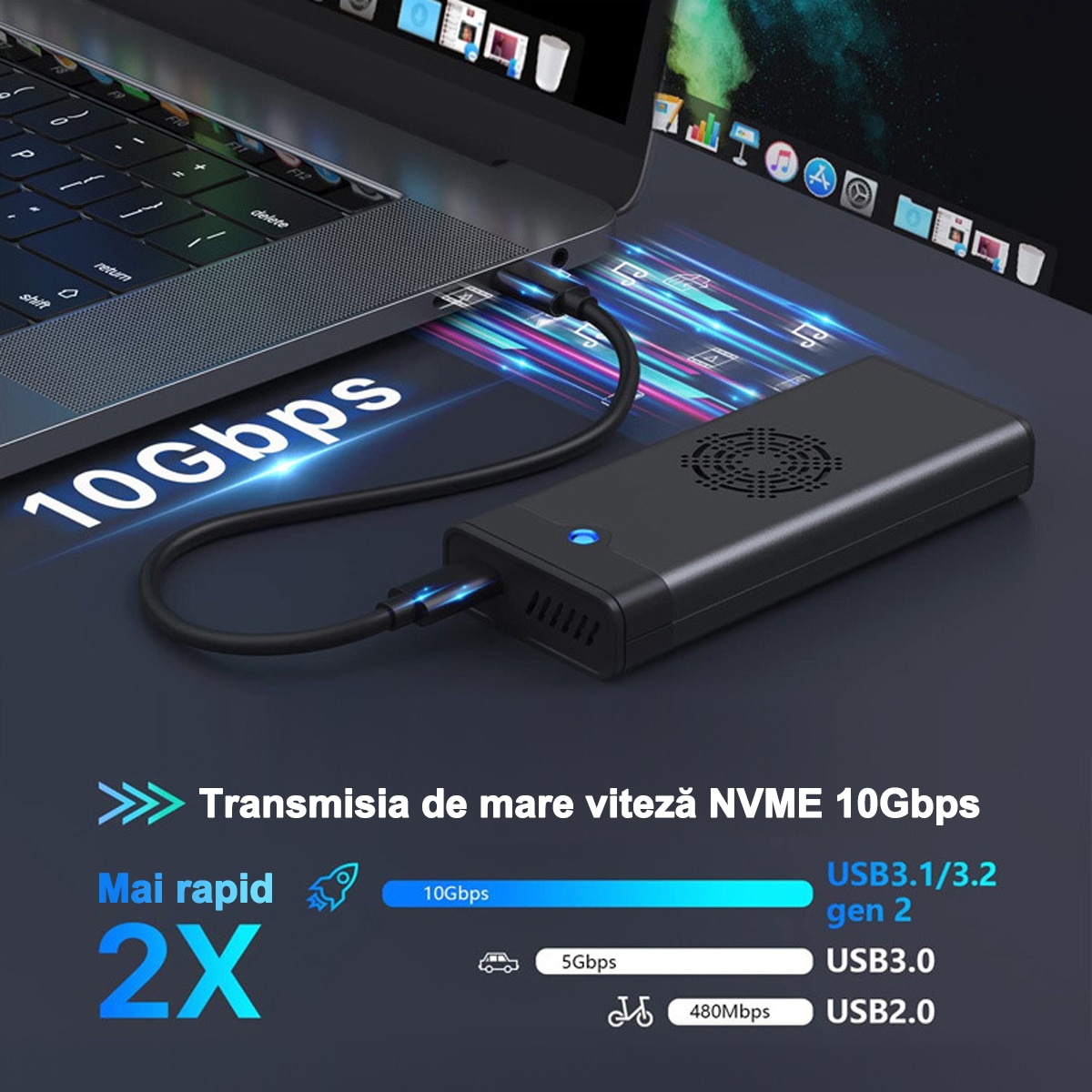 SSD кутия, преносим, Xinxu, M.2 NVMe/NGFF, USB/ Type-C, черен - eMAG.bg