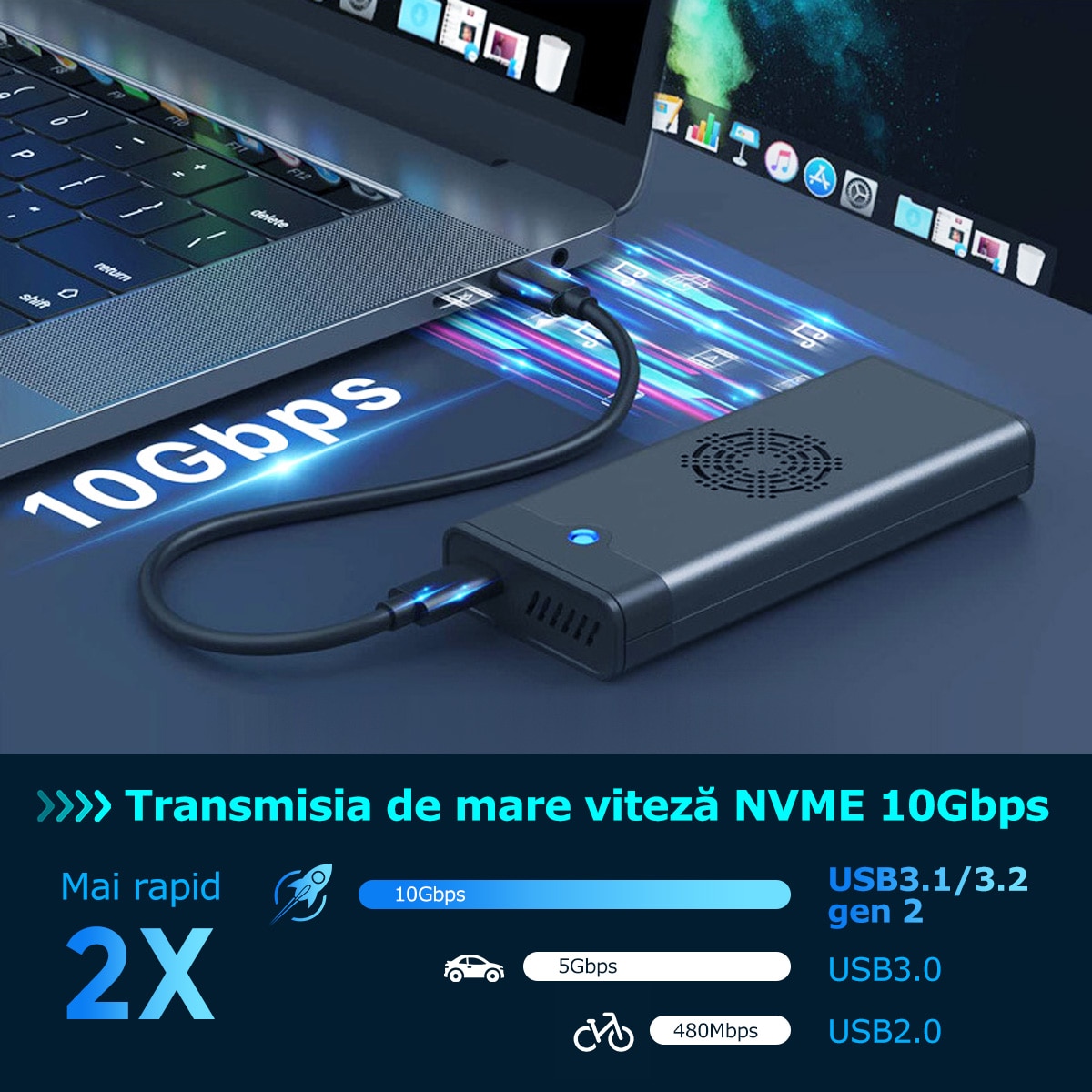 Rack extern, Cutie SSD, portabila, Xinxu, M.2 NVMe/NGFF, 10Gps ...