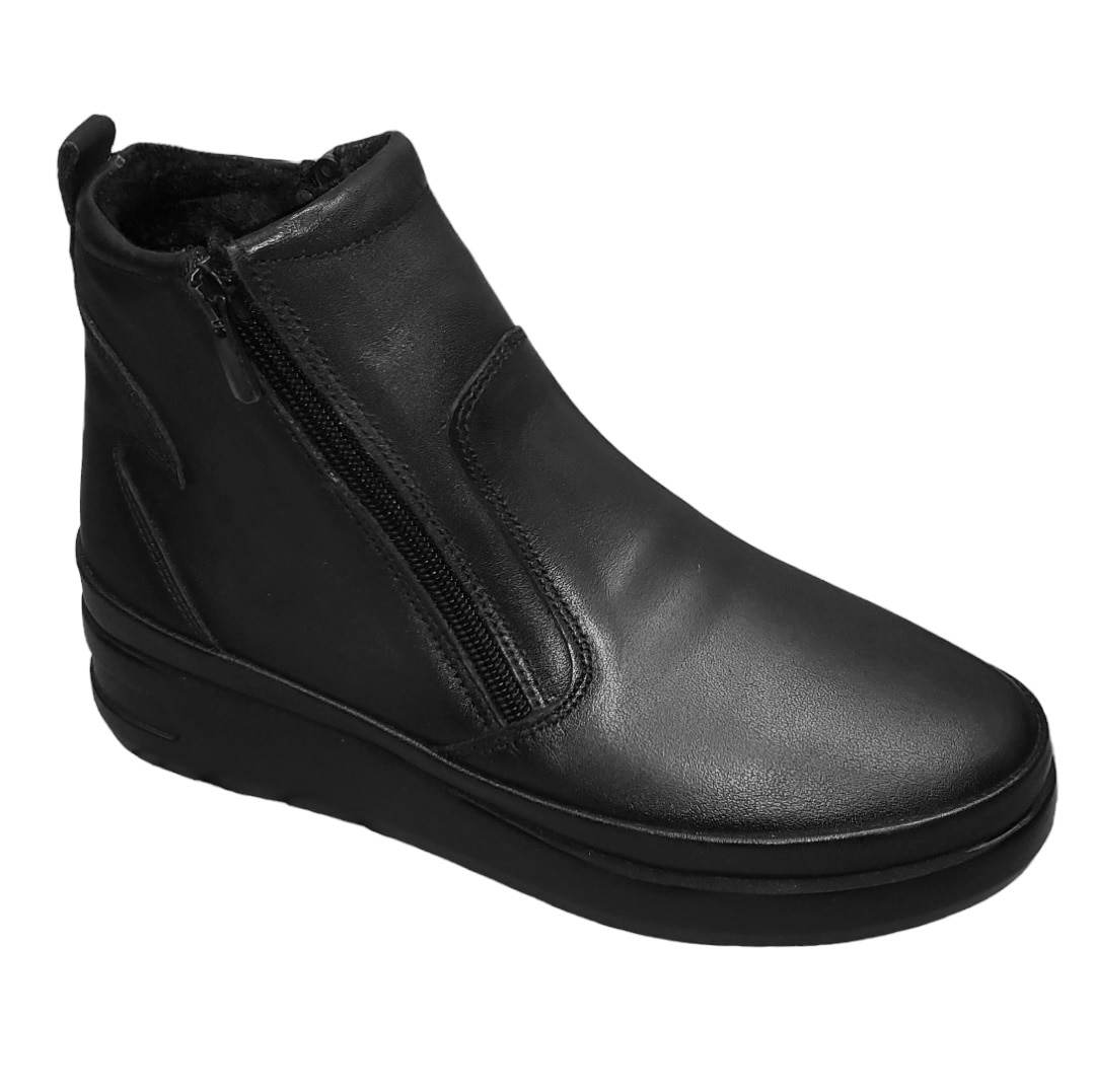 Ghete dama ortopedice din piele naturala cu doua fermoare, negru, 41 ...