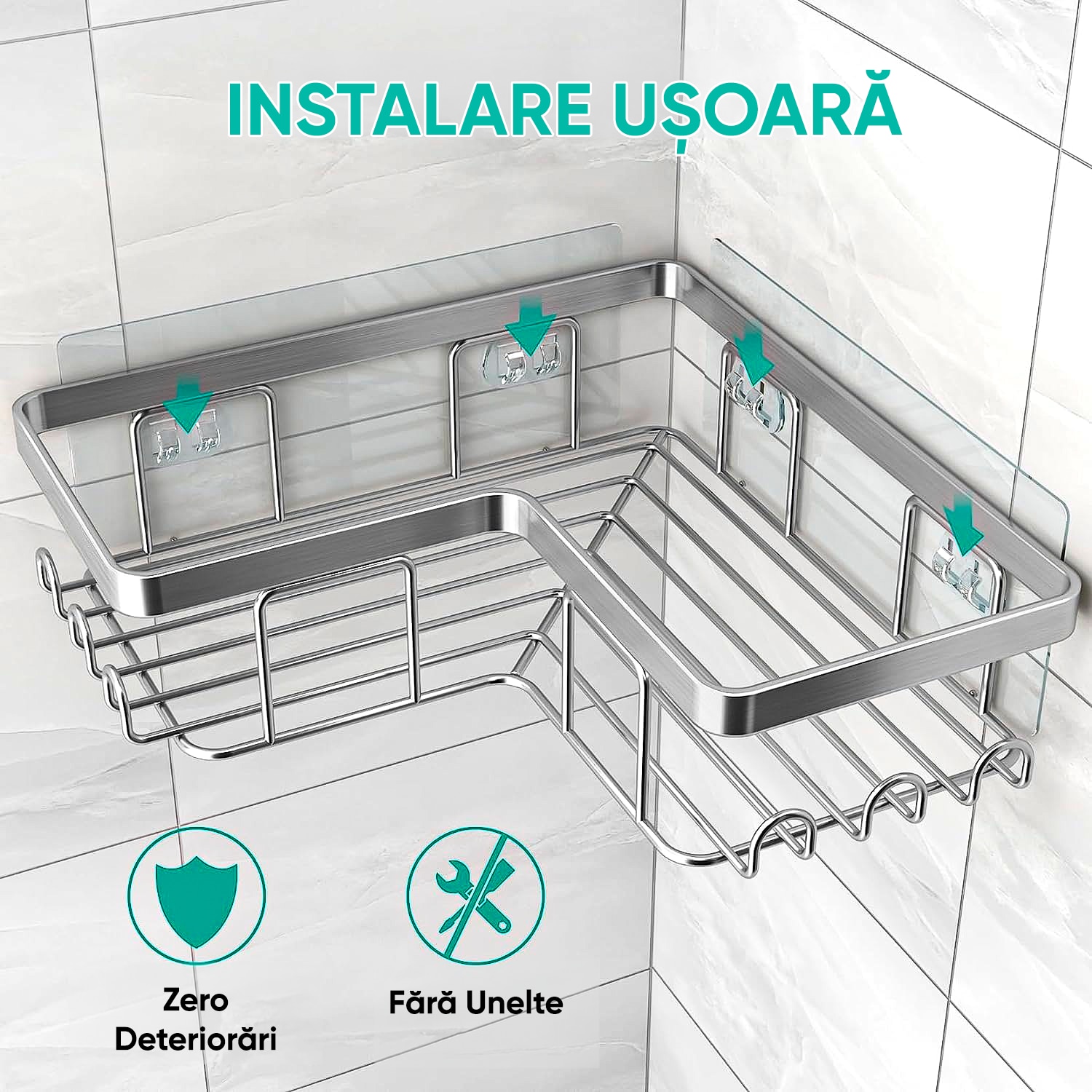 Raft de dus, etajera colt pentru baie, din otel inoxidabil, pentru ...