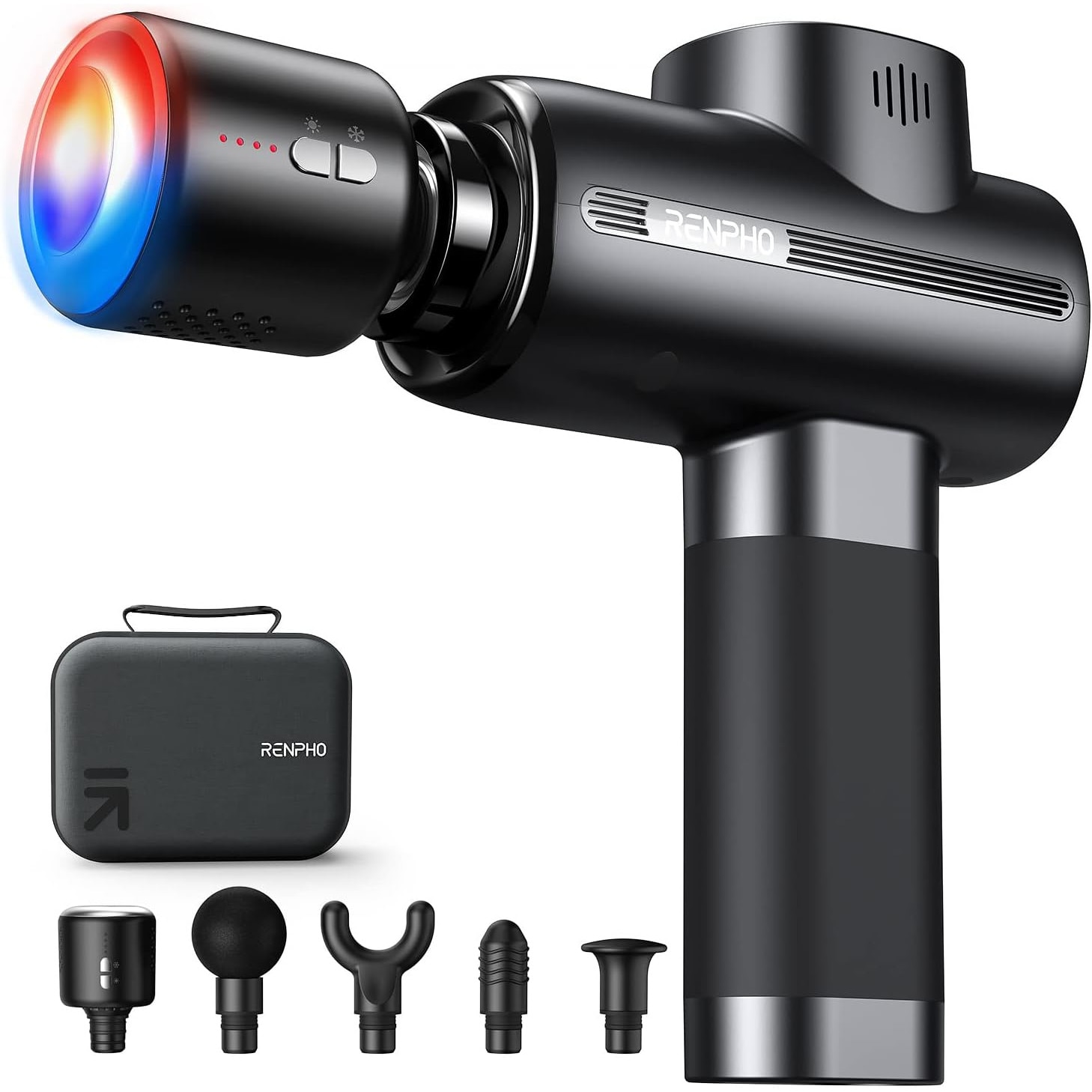 Aparat de masaj Gun Renpho Thermacool, Cap incalzit, 5 capete, 5 viteze ...