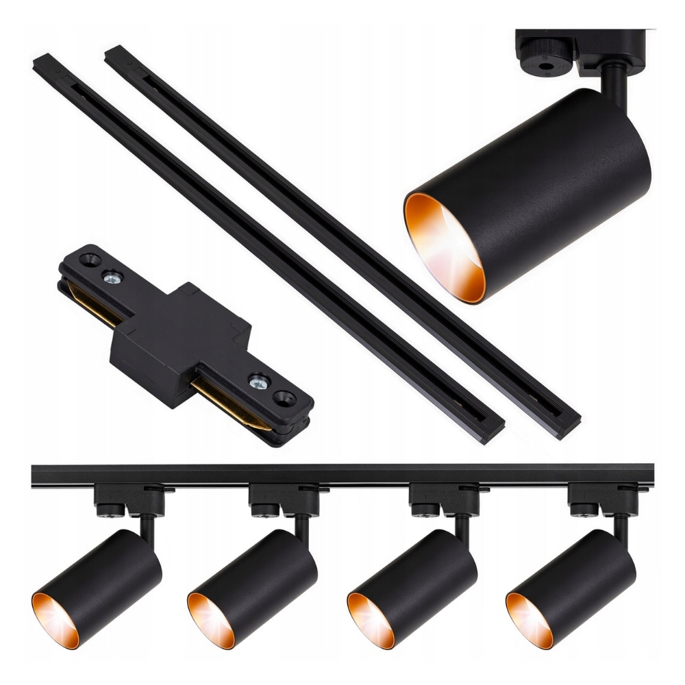 Sina spoturi LED, Ledhoff, 4xGU10, 230 V, Aluminiu, 2 m, Negru/Auriu ...