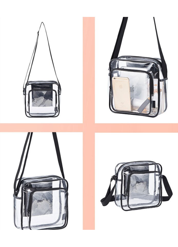 Geanta dama, Longziming, PVC, Transparent/Negru - eMAG.ro
