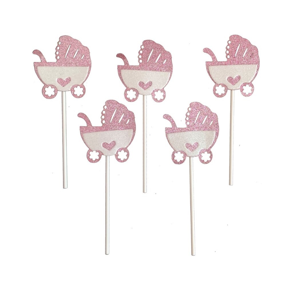 Topper alb, roz, cu sclipici, carut bebe - eMAG.ro