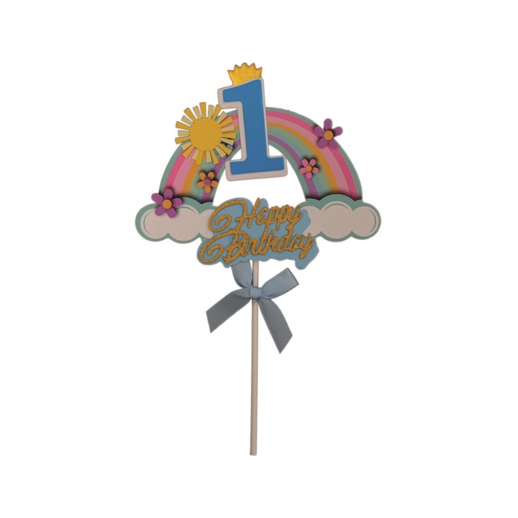 Topper albastru, multicolor, curcubeu, happy birthday, cifra 1 - eMAG.ro