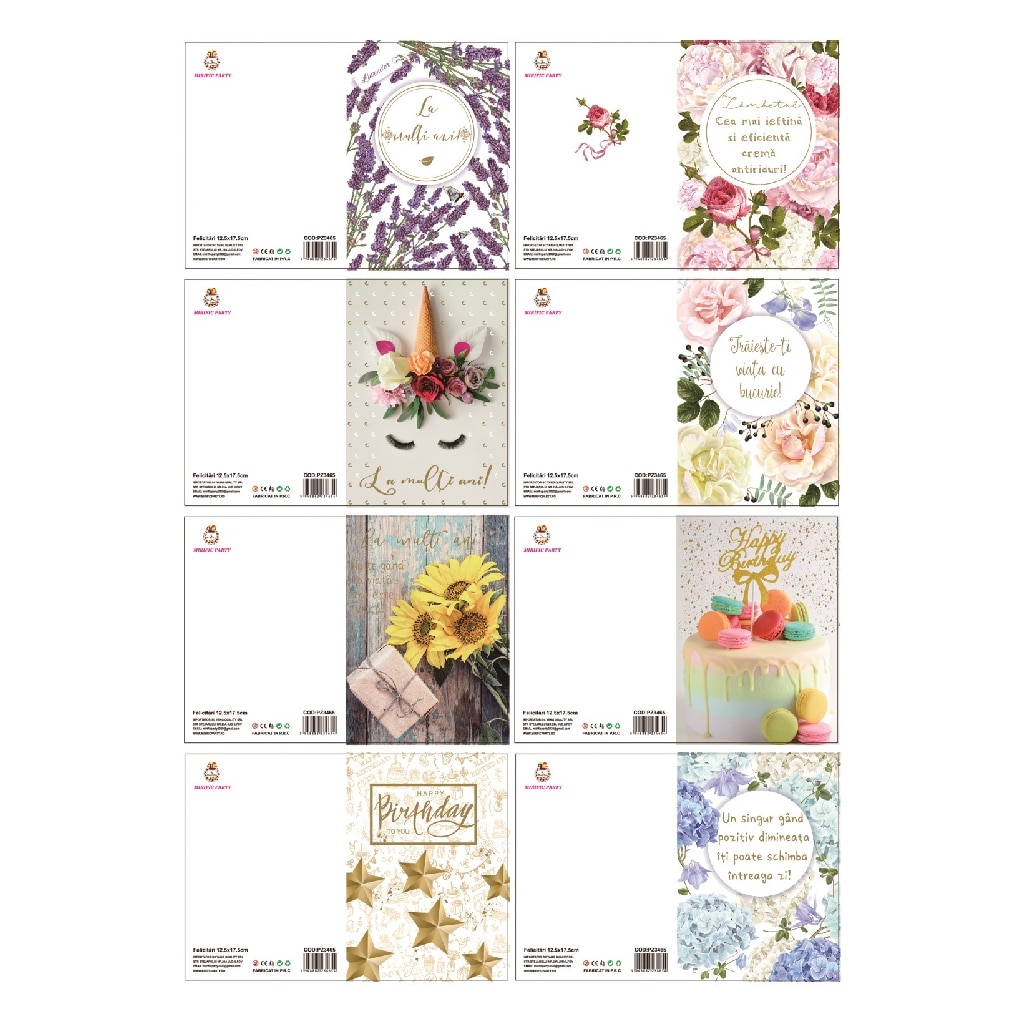 Set 8 felicitari, 17.5×12.5 cm, diverse modele, flori - eMAG.ro