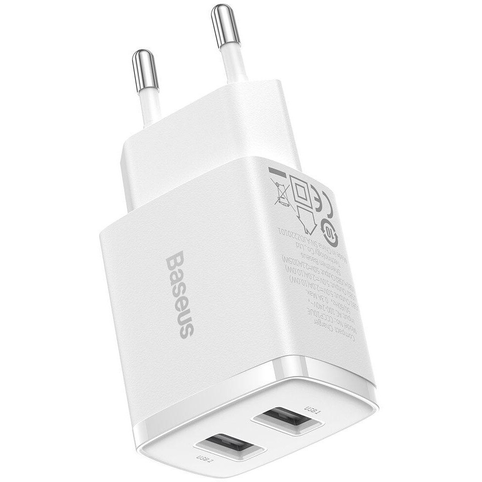 Incarcator retea, Baseus, 10.5W, 2xUSB-A, Alb - eMAG.ro