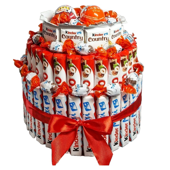 Tort din dulciuri Kinder Maxi, Kinder Country si Duplo, 2 kg - eMAG.ro