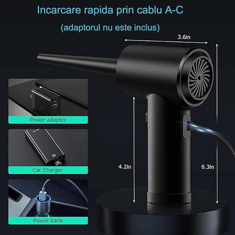Suflanta aer portabila, 51000 RPM, 68 W, 3 trepte de viteza, 8 ...