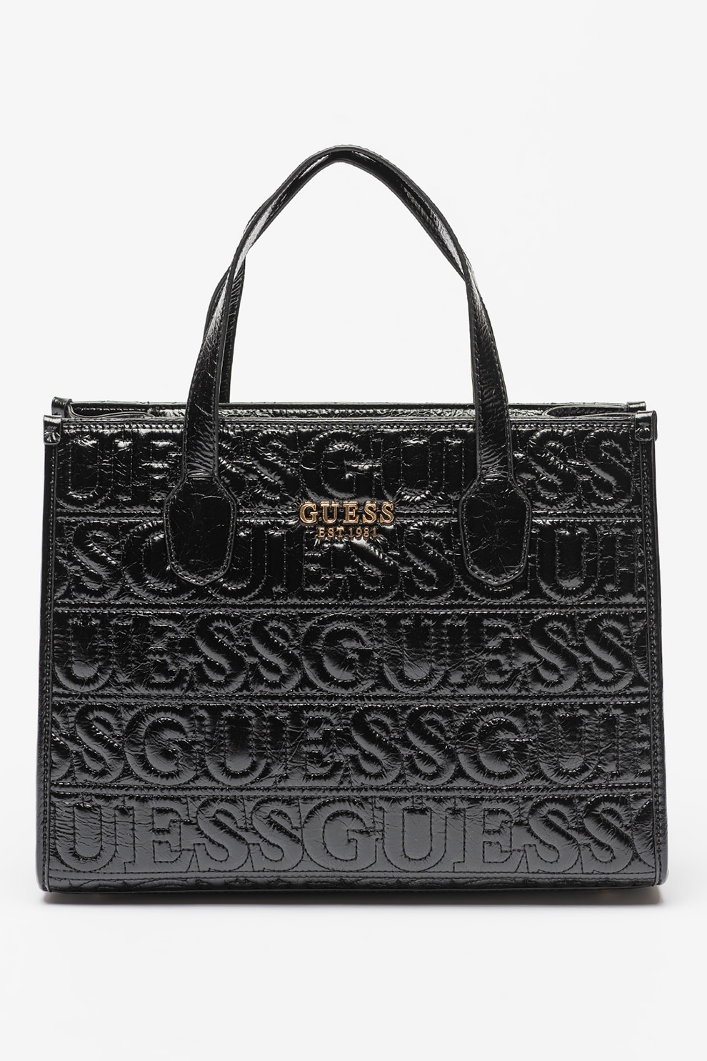 Guess, Geanta tote cu model logo Silvana, Negru - eMAG.ro