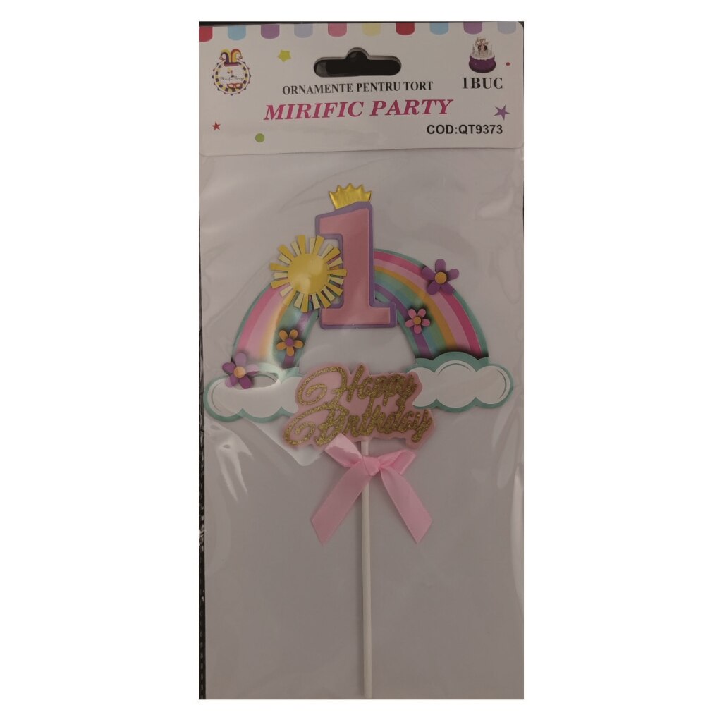 Topper roz, multicolor, curcubeu, happy birthday, cifra 1 - eMAG.ro