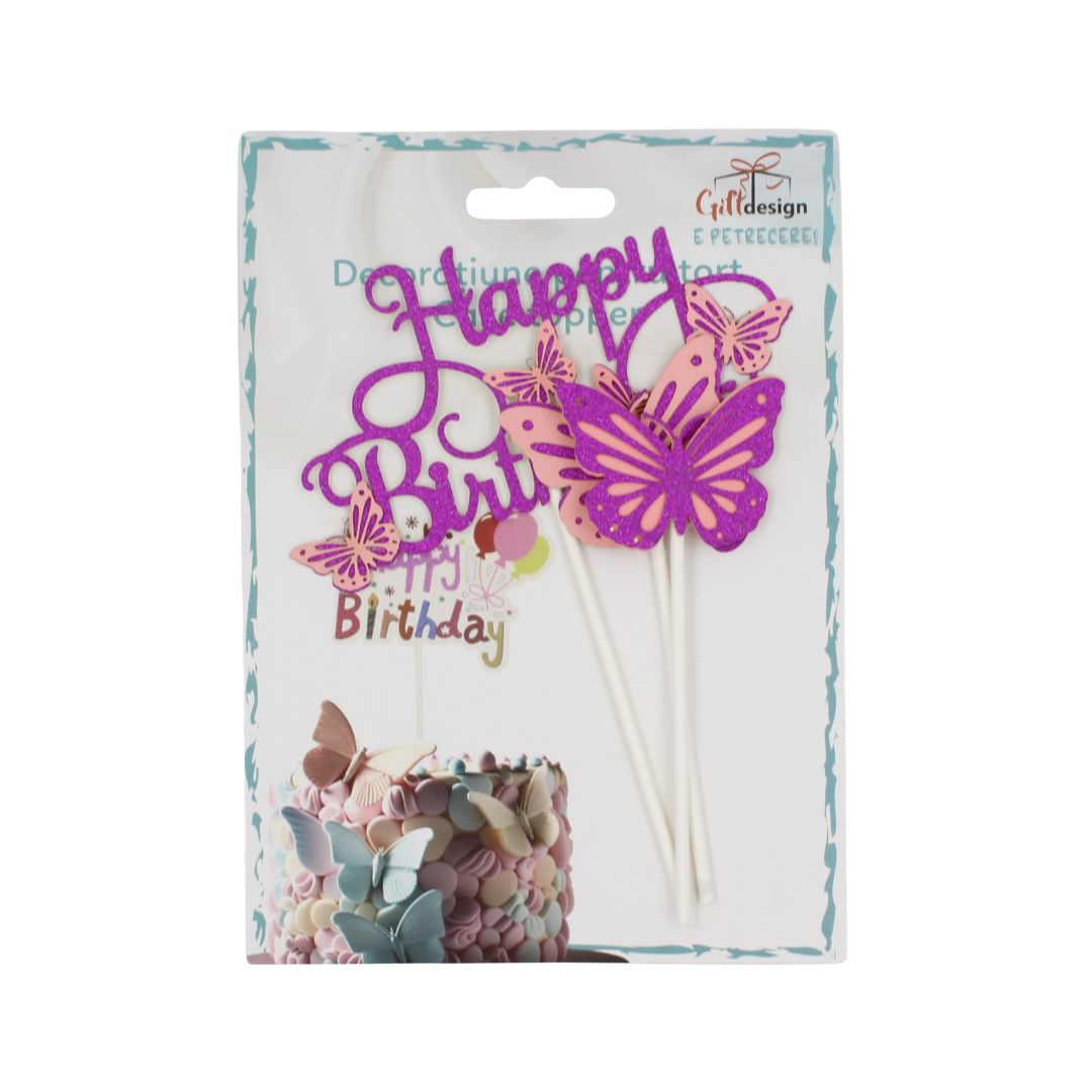 Topper tort model fluturasi mov-roz - eMAG.ro