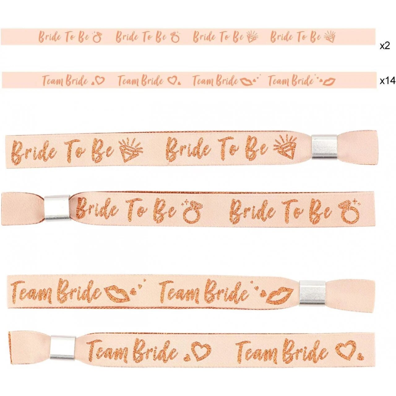 Set de 16 bratari pentru nunta Howaf, textil/metal, roz/argintiu, 16, 5 ...