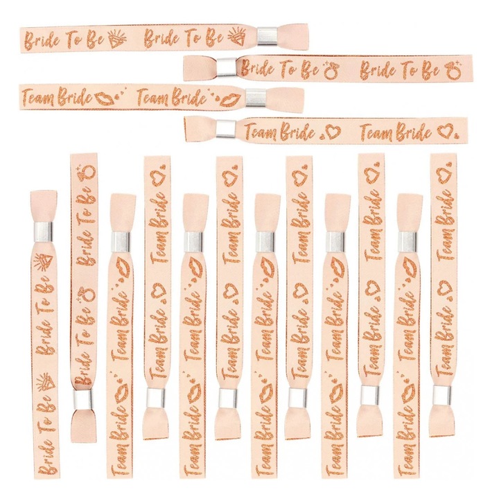 Set de 16 bratari pentru nunta Howaf, textil/metal, roz/argintiu, 16, 5 ...