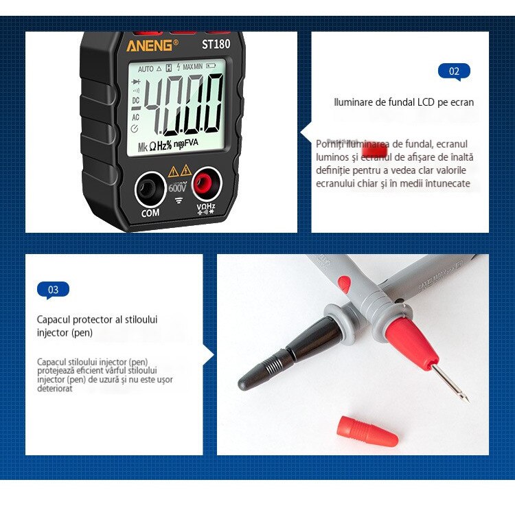 Detector capacitate multimetru digital, Aneng ST180, Negru - eMAG.ro