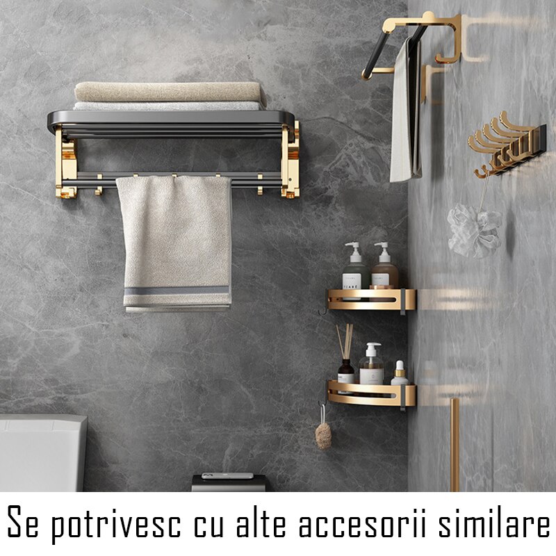Rafturi tip etajere de colt baie, 2 bucati, fiecare cu 2 agatatori ...