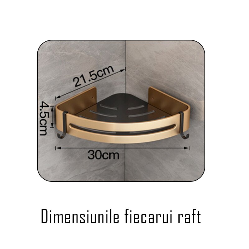 Rafturi tip etajere de colt baie, 2 bucati, fiecare cu 2 agatatori ...