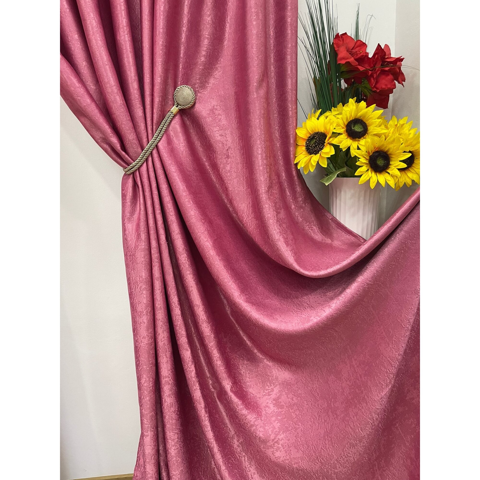 Set draperii uni, blackout, culoare roz pudrat, din colectia "Unik Liz ...