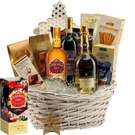 Cos Cadou Craciun cu Whisky Chivas Extra 13Y 700ml, Vin spumant Castel ...