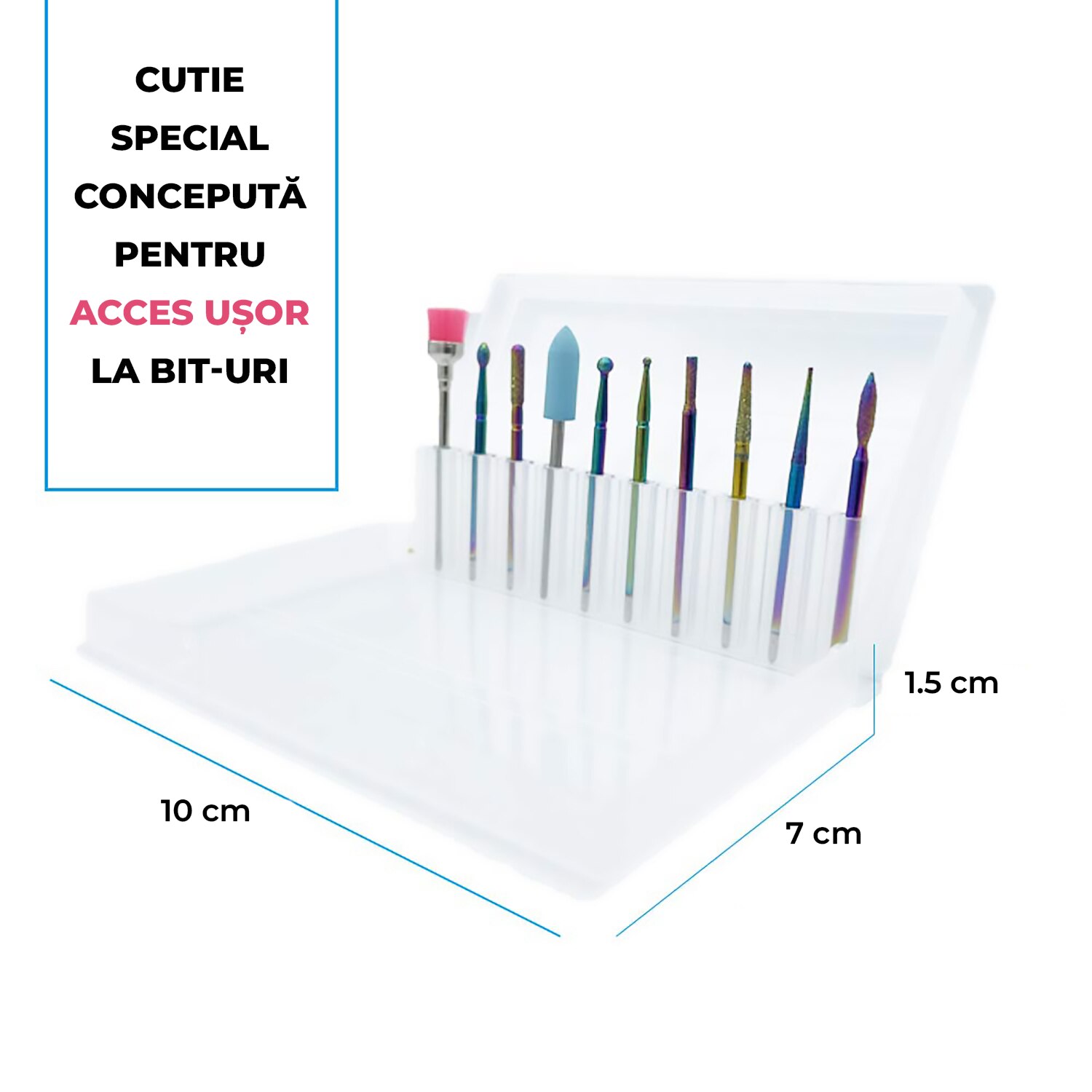 Set 20 buc capete freza unghii Elindor, universale, bit-uri pentru manichiura si pedichiura ...