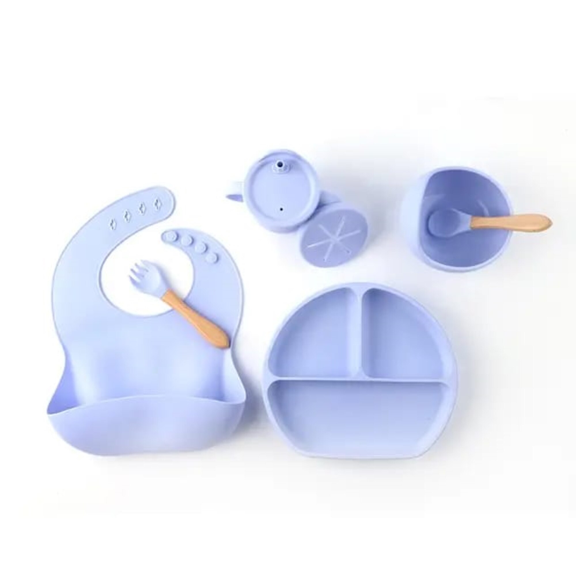 Set hranire bebelusi si copii pentru diversificare, din silicon BPA free, +6 luni, Farfurie/Bol ...