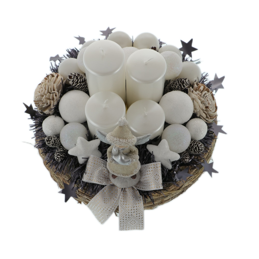 Coronita Advent inger alb cu 4 lumanari 20cm - eMAG.ro