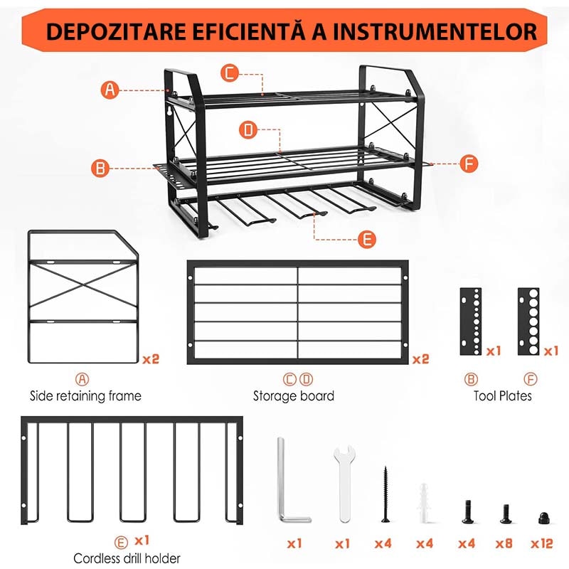 Organizator scule, Otel, Pentru perete,42x20x24cm, Negru - eMAG.ro