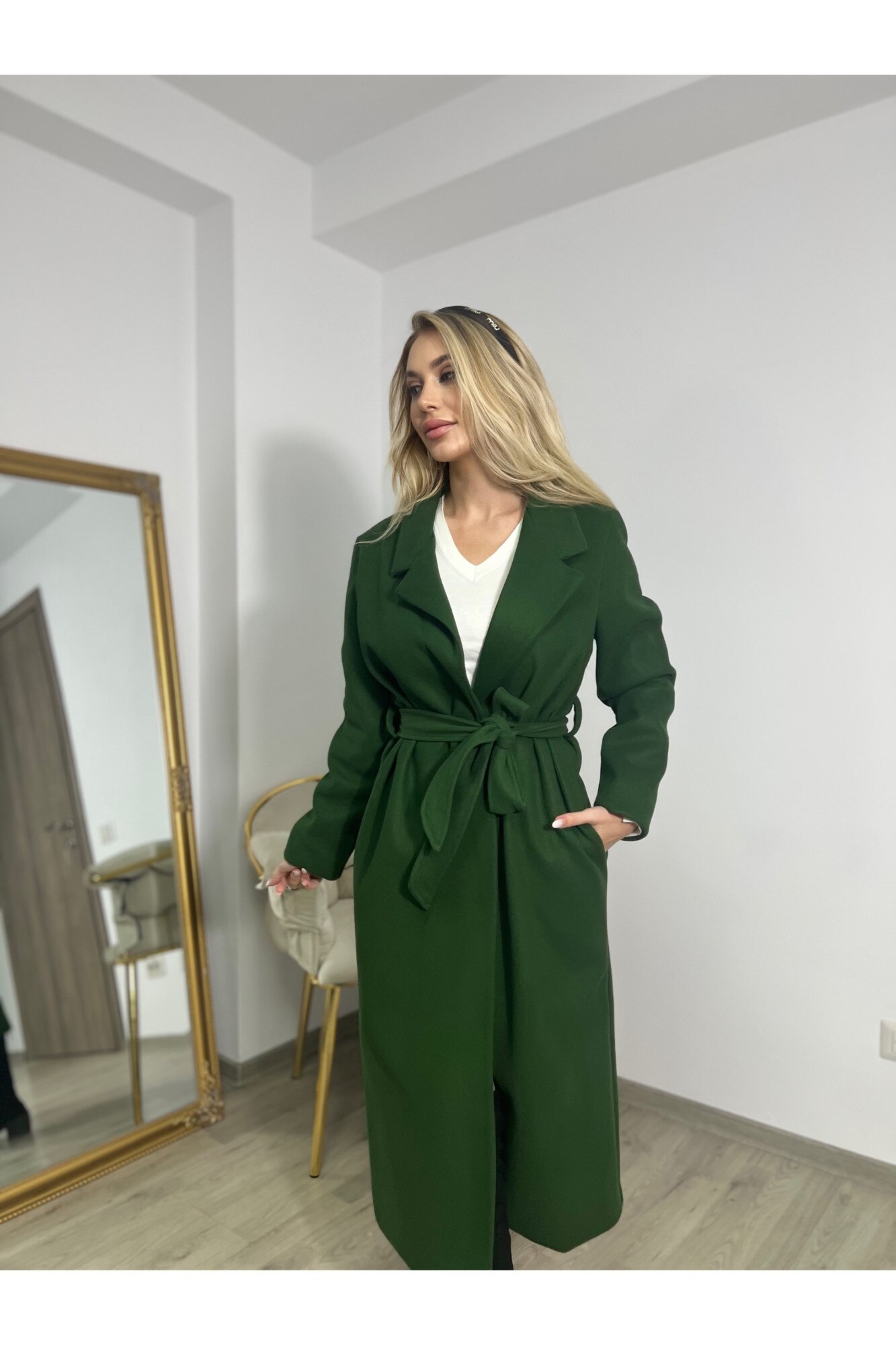 Palton Carla de stofa, verde, UNI Standard - eMAG.ro