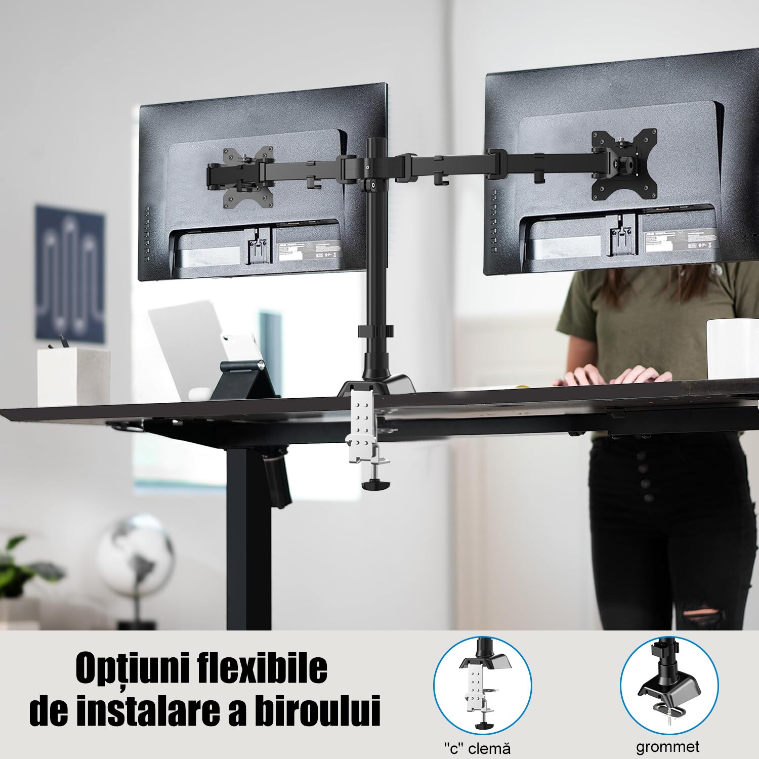 Suport pentru monitor, SDLOGAL, 2 brate pentru 17-30 inch monitoare ...